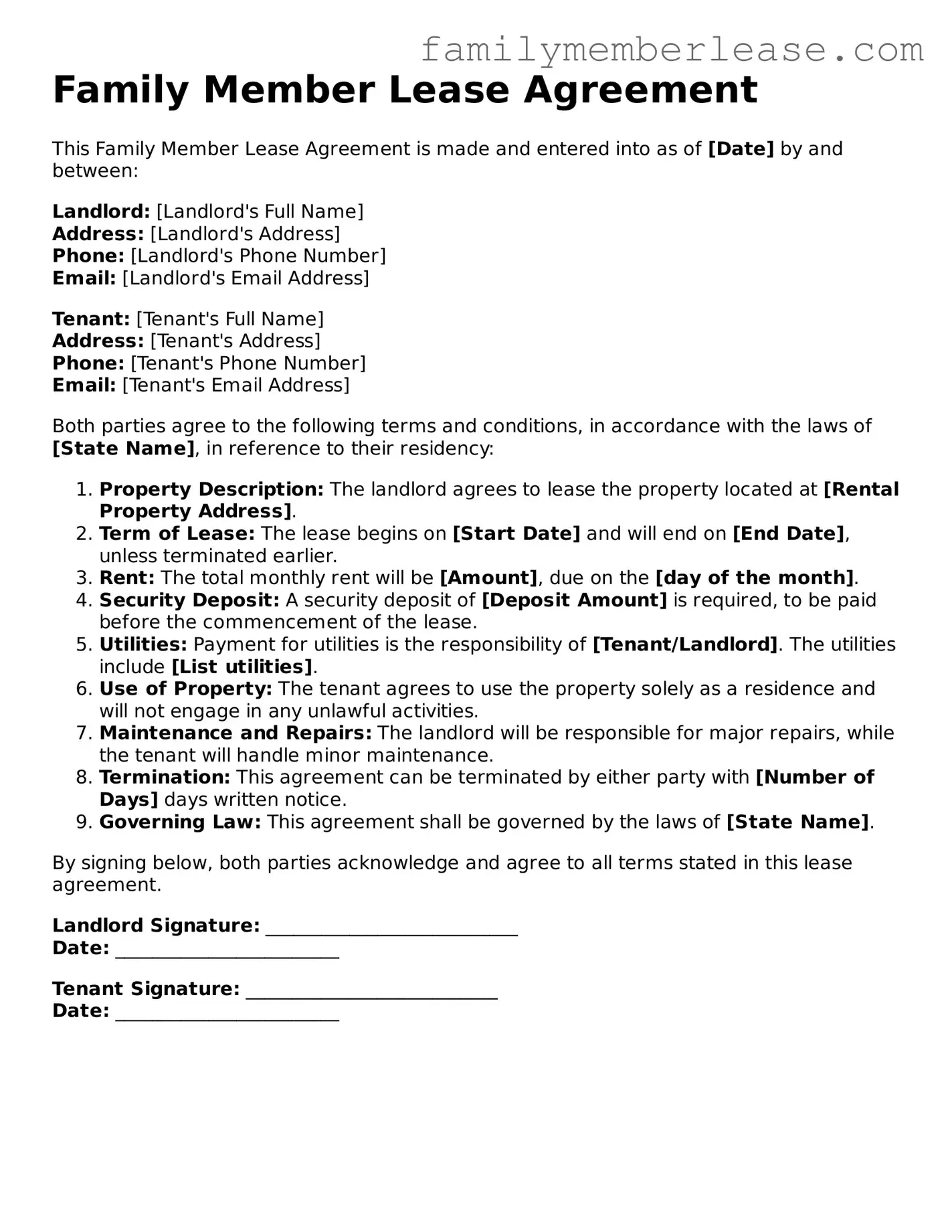 Fillable Family Member Lease Agreement Form > Family Member Lease Agreement Fillable Family Member Lease Agreement Form > Family Member Lease Agreement